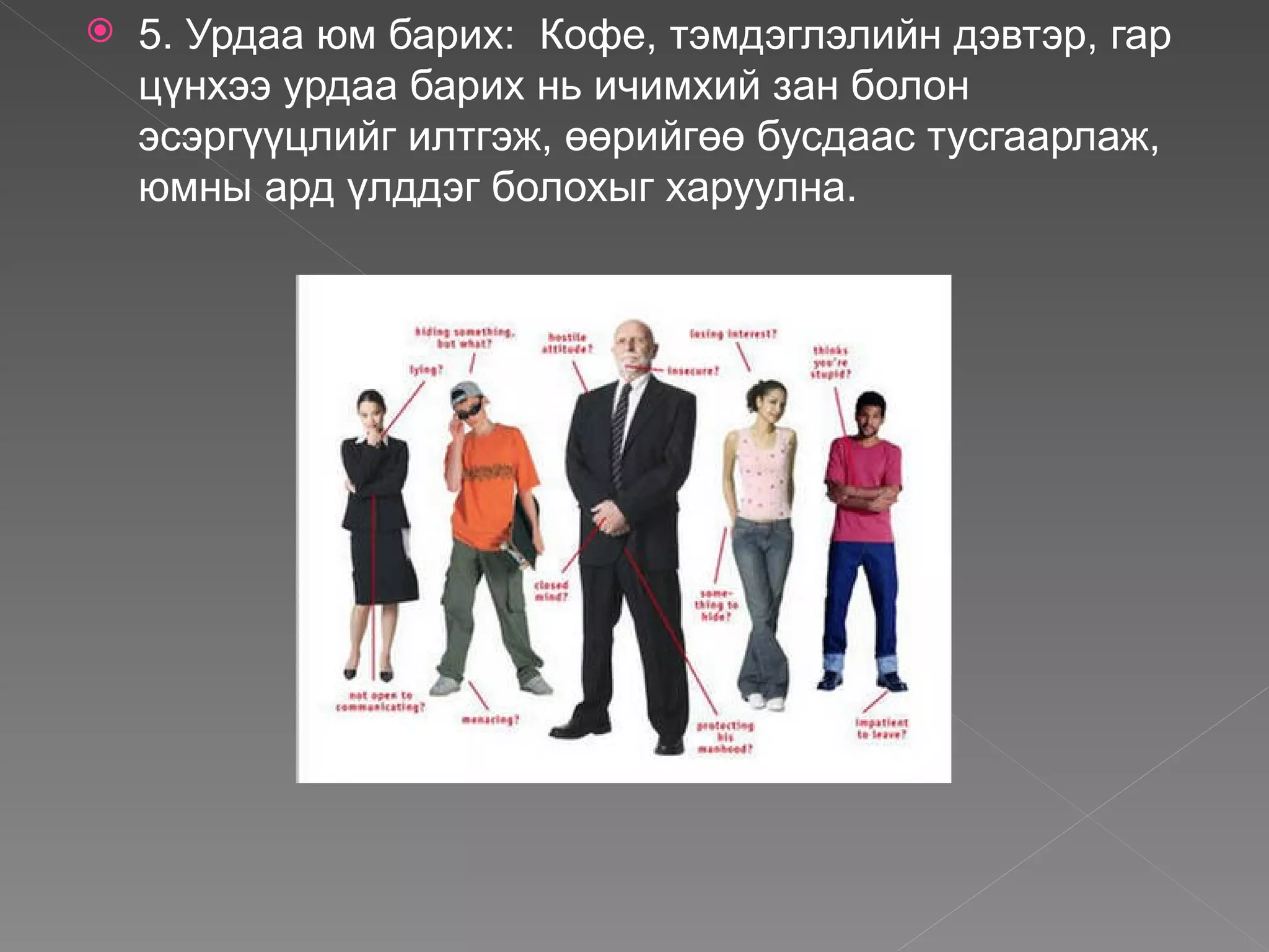 Биеийн харилцааны хэл Body Language Ppt