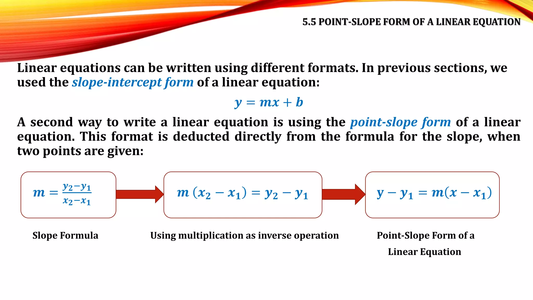 5.5 point slope form of a linear equation | PPT