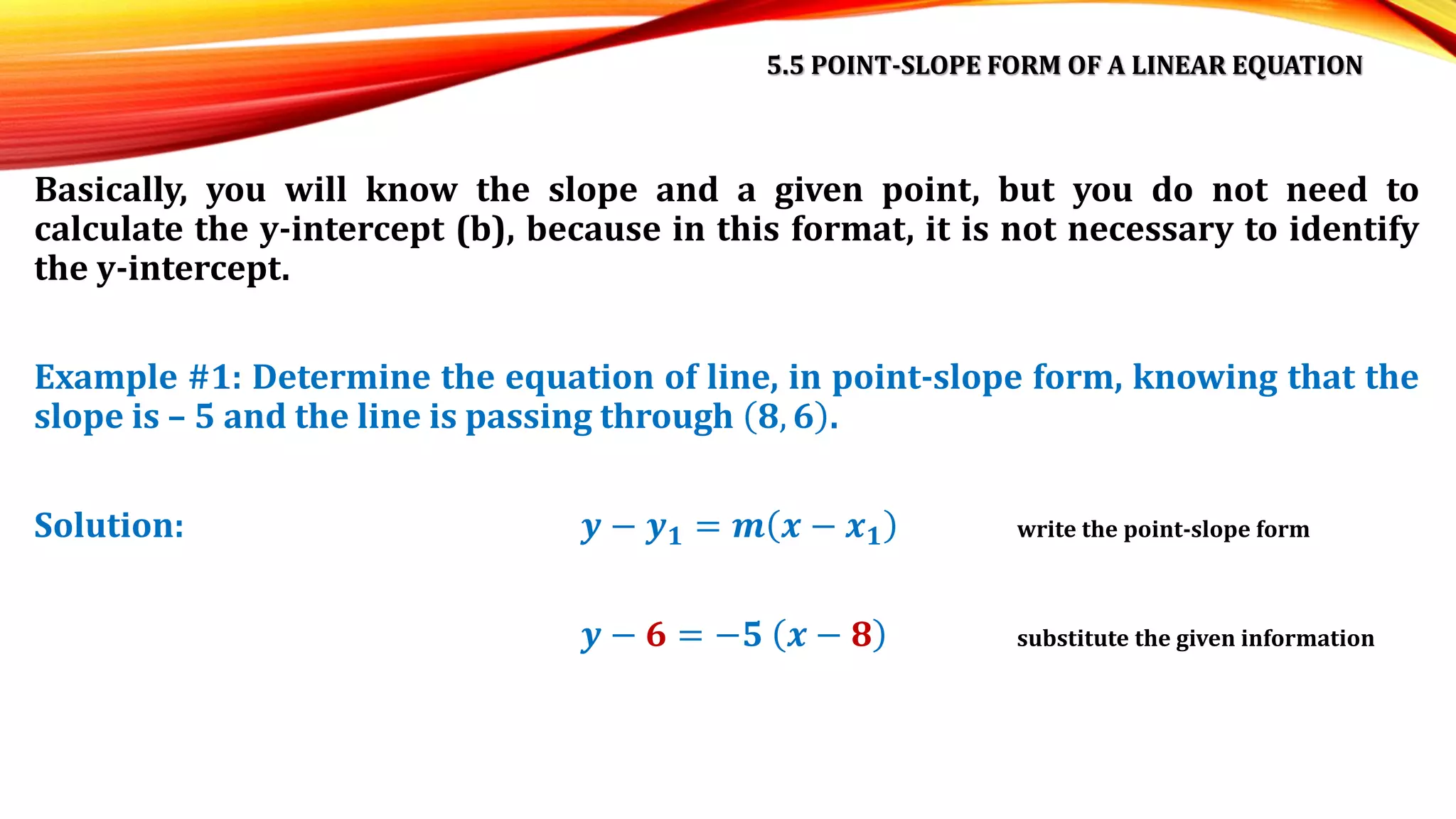 5.5 point slope form of a linear equation | PPT