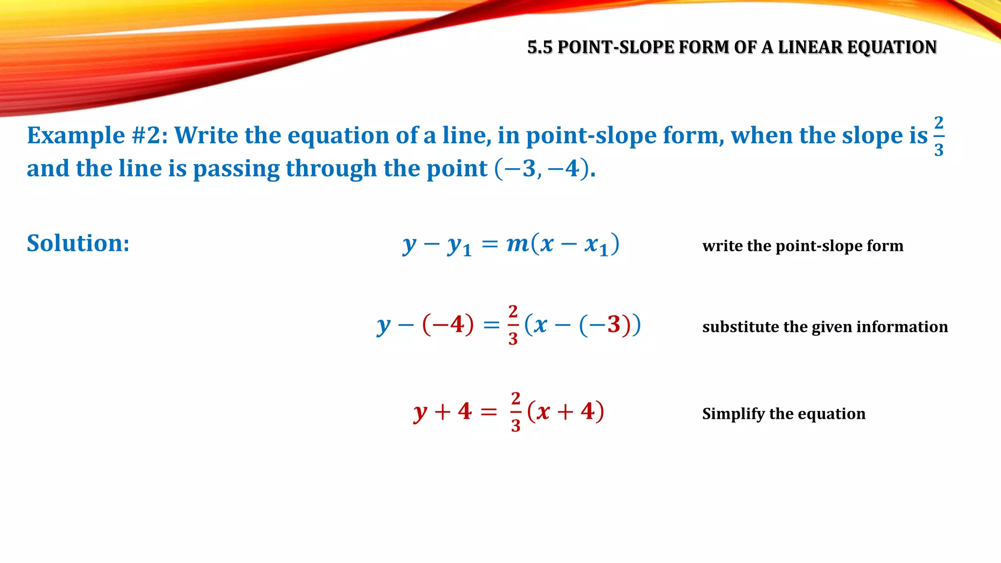 5.5 point slope form of a linear equation | PPT