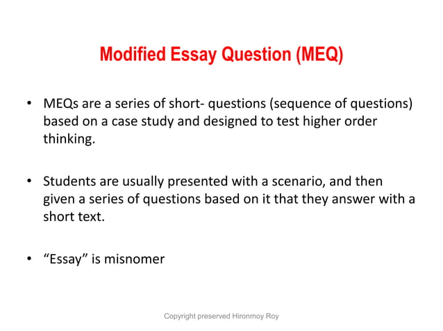 ASSESSMENT -PLANNING, QUALITY ASSURANCE, MEQ, SAQ, MCQ | PPT