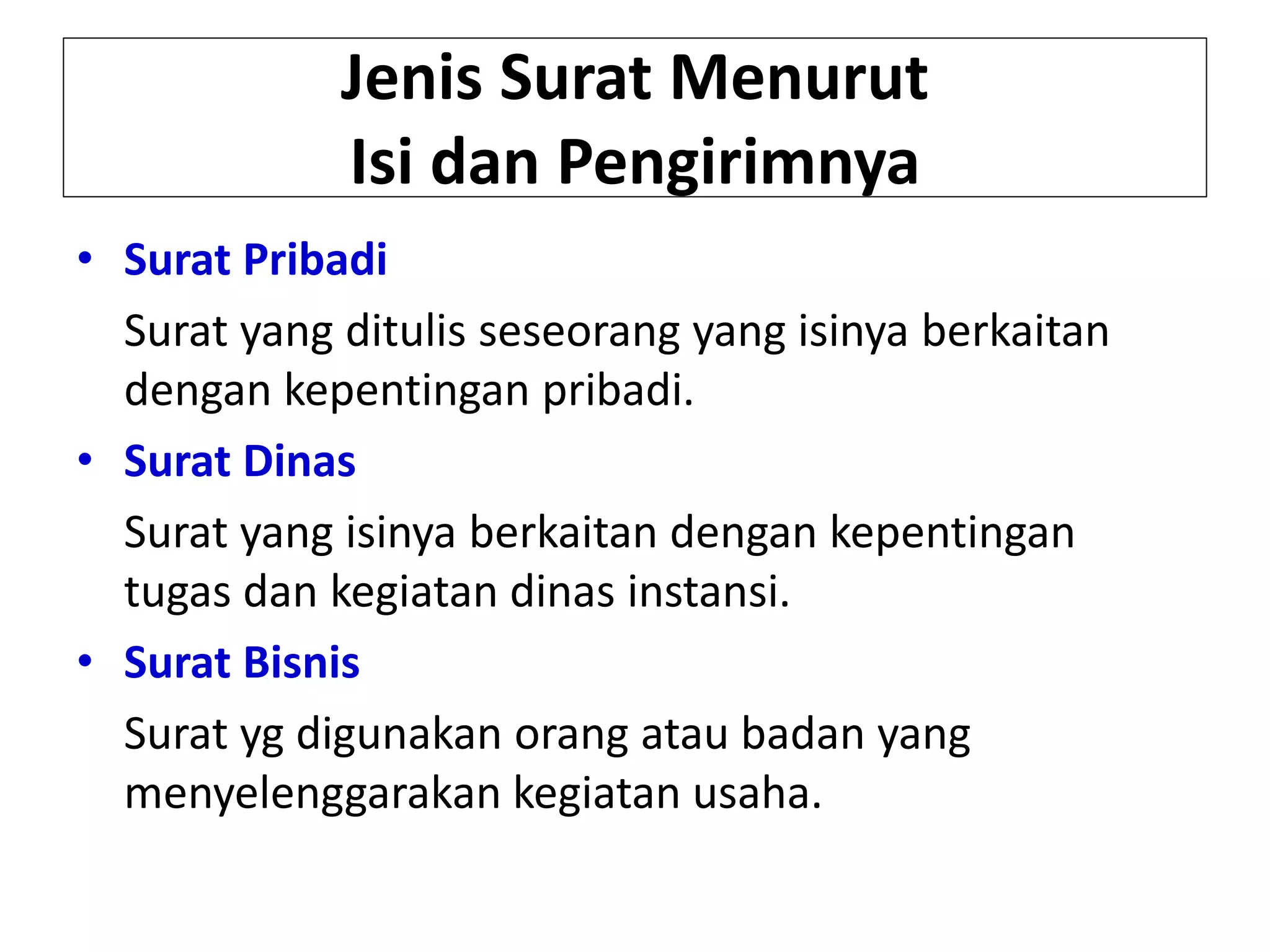 Model dan Jenis-jenis Surat _ Materi "Correspondence Training" | PPTX