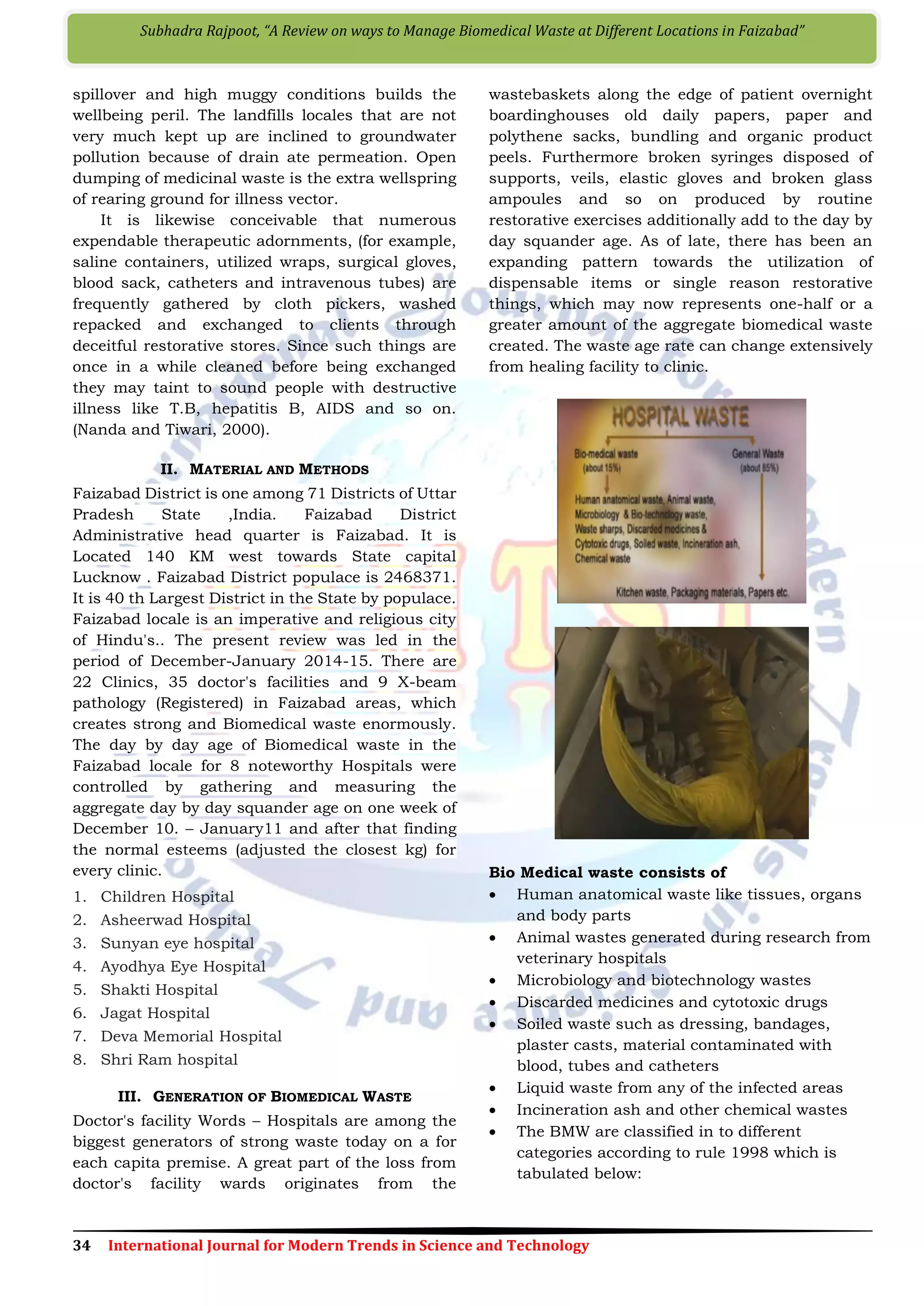 A Review on ways to Manage Biomedical Waste at Different Locations in ...