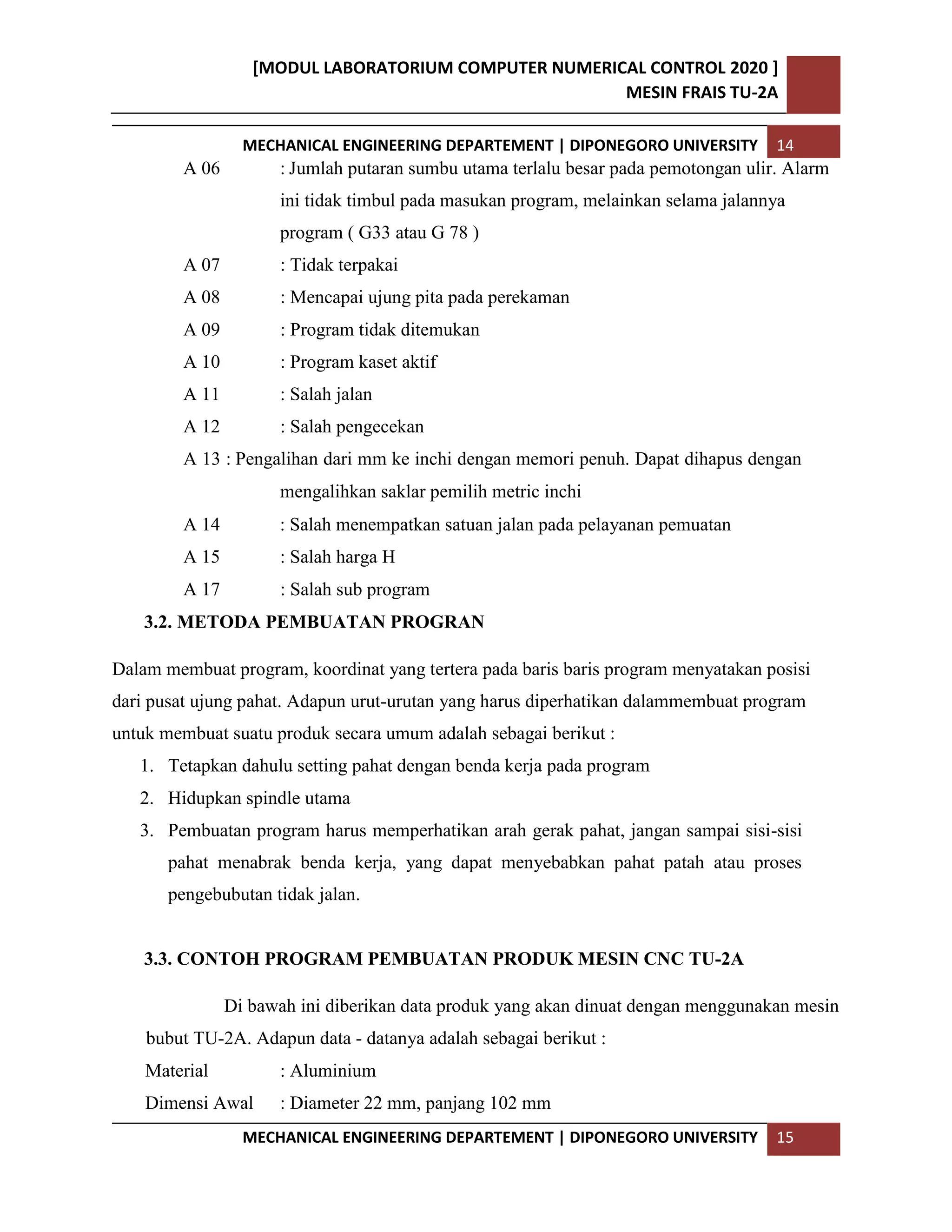 Modul Praktikum Pada Mesin CNC TU 2A 2020 | PDF