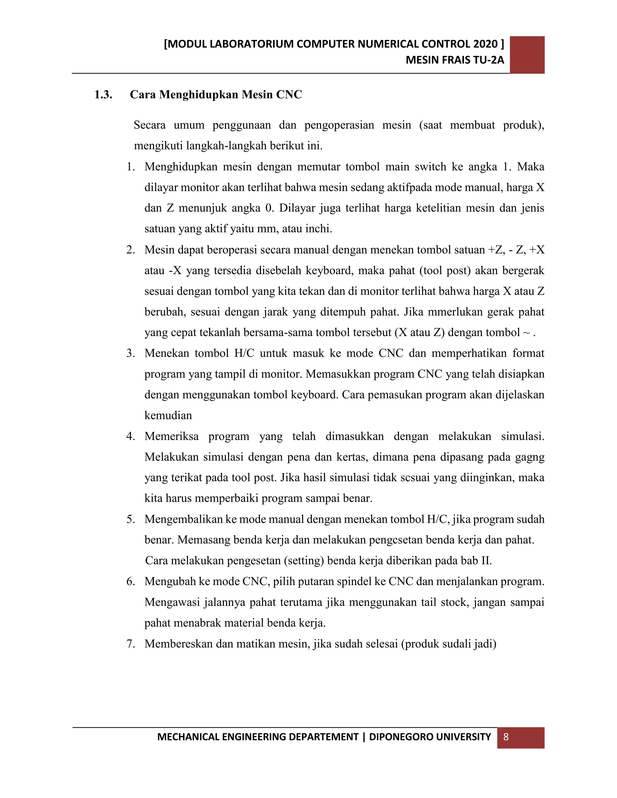 Modul Praktikum Pada Mesin CNC TU 2A 2020 | PDF