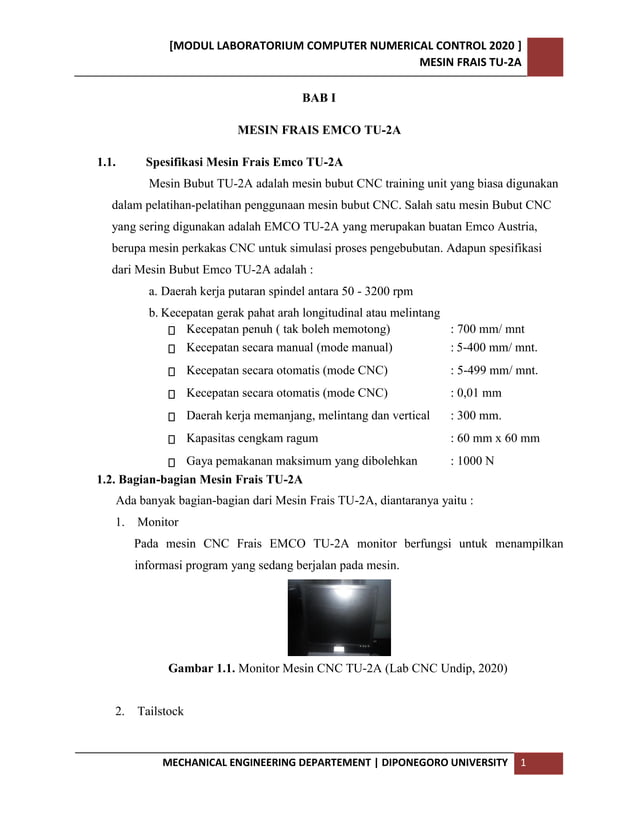 Modul Praktikum Pada Mesin CNC TU 2A 2020 | PDF