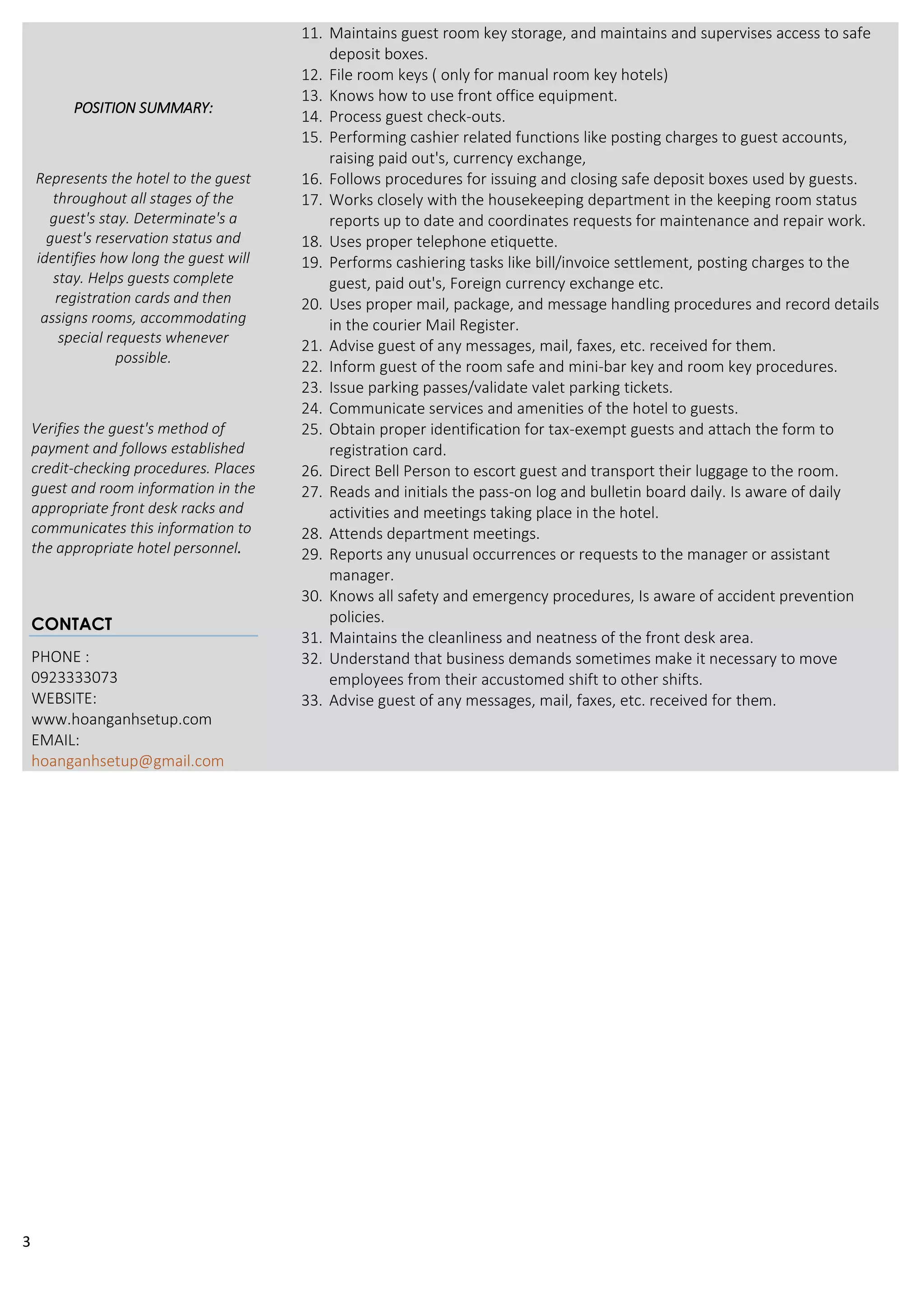 HOTEL RECEPTION | PDF