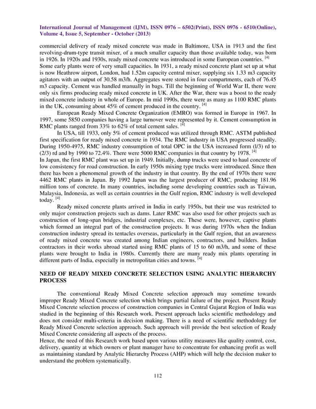 READY MIXED CONCRETE SELECTION FOR INFRASTRUCTURE DEVELOPMENT THROUGH ANALYTIC HIERARCHY PROCESS ...