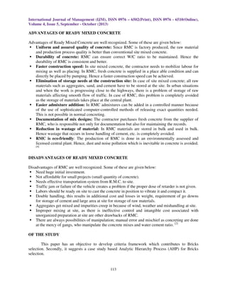 READY MIXED CONCRETE SELECTION FOR INFRASTRUCTURE DEVELOPMENT THROUGH ANALYTIC HIERARCHY PROCESS ...