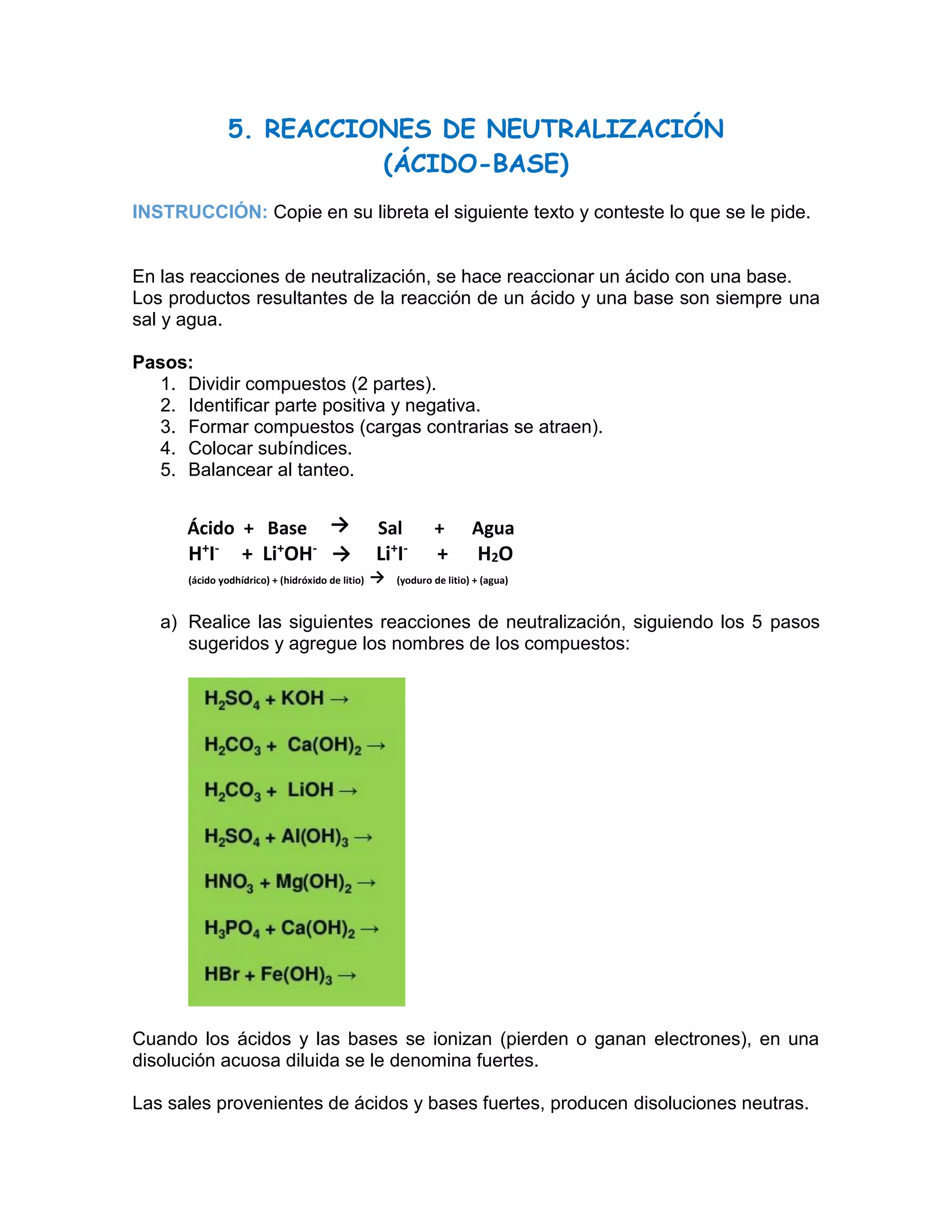 Ejemplos De Reacciones De Neutralización Storyboard That : Lección