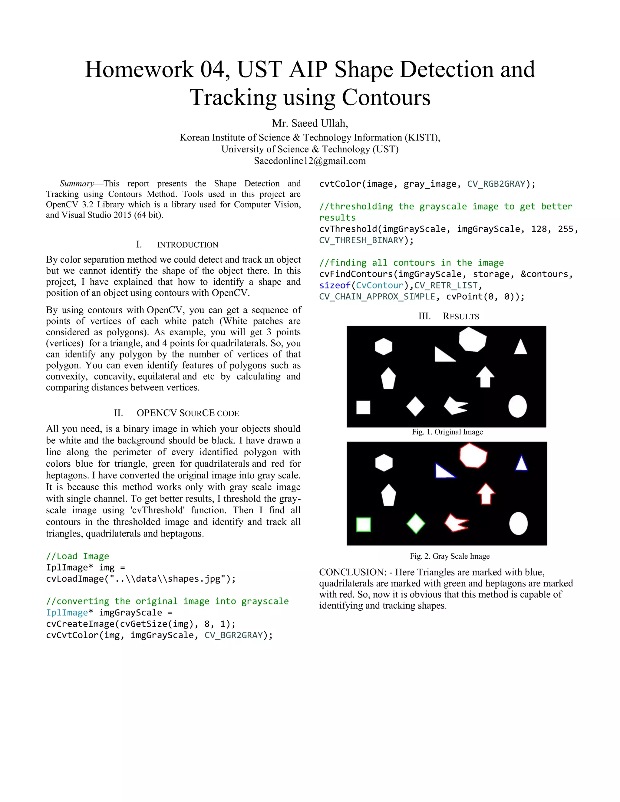 aip shape detection and tracking using contours | PDF