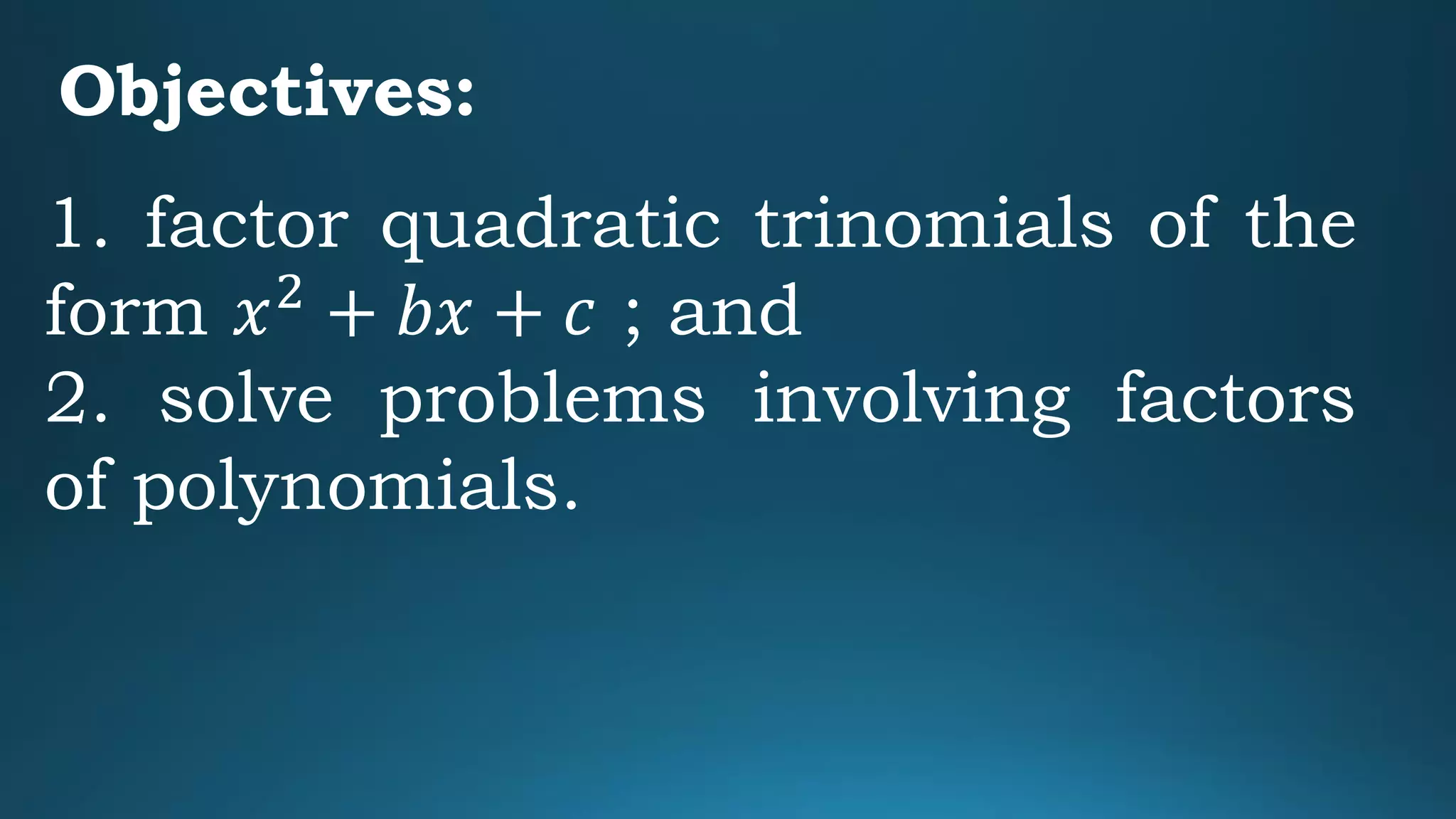 Factoring Quadratic Trinomials Pdf