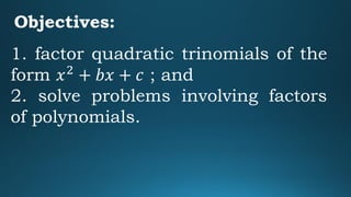 Factoring Quadratic Trinomials | PDF