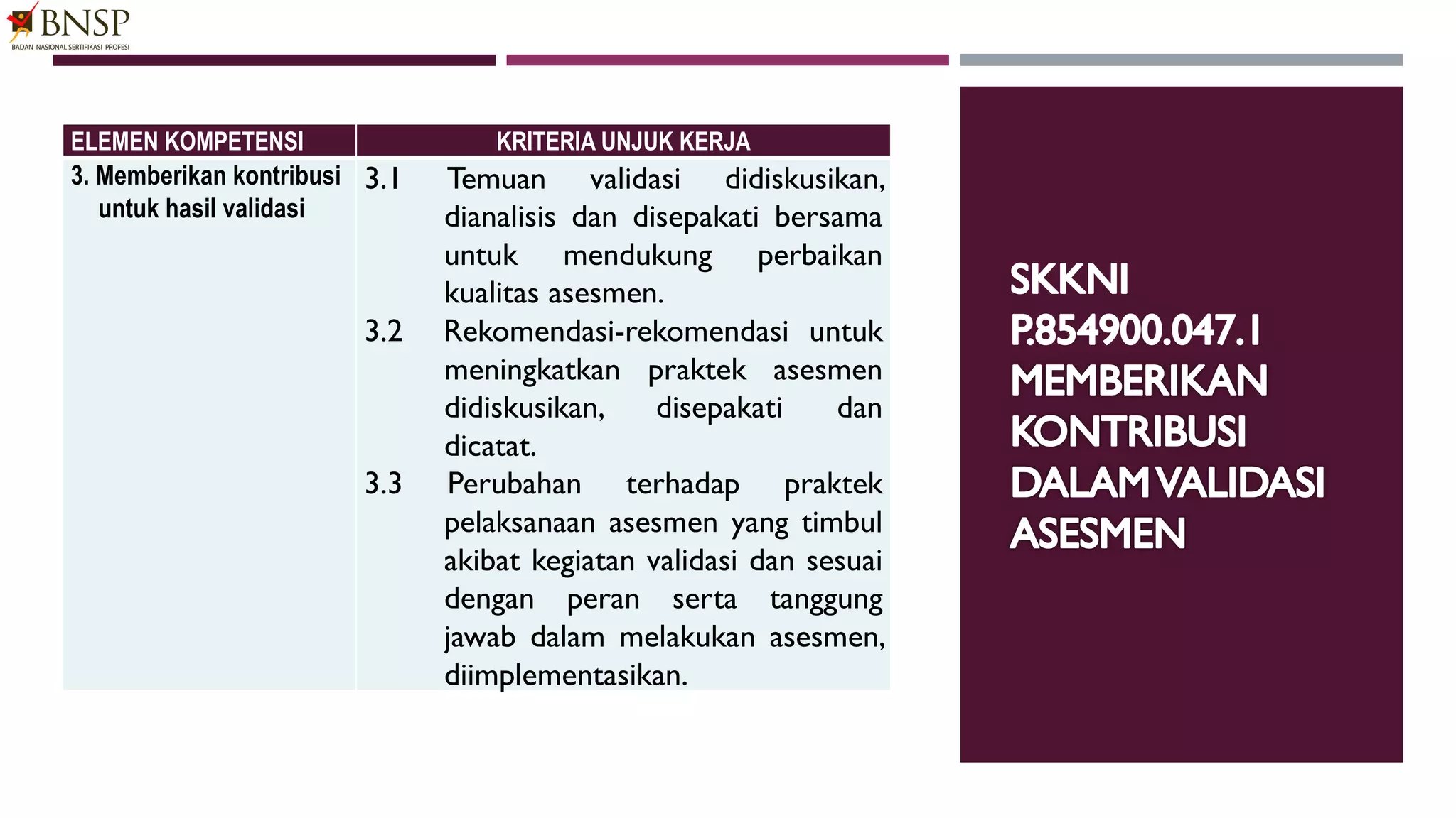 BNSP Modul Memberikan Kontribusi Dalam Validasi Asesmen | PDF