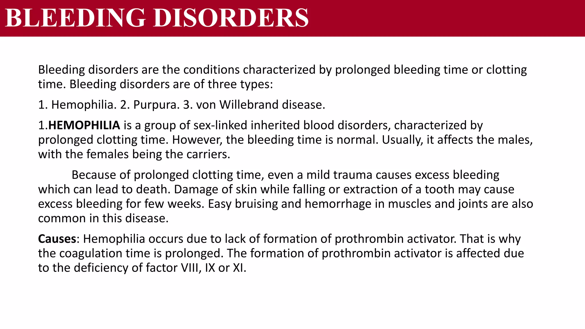 Coagulation of blood and bleeding disorders | PPTX