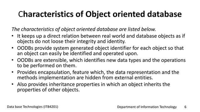 Introduction to Object Oriented databases | PPT