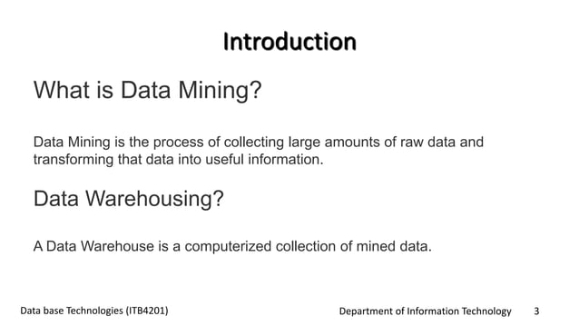 Introduction to Data warehousiing and Mining | PPT