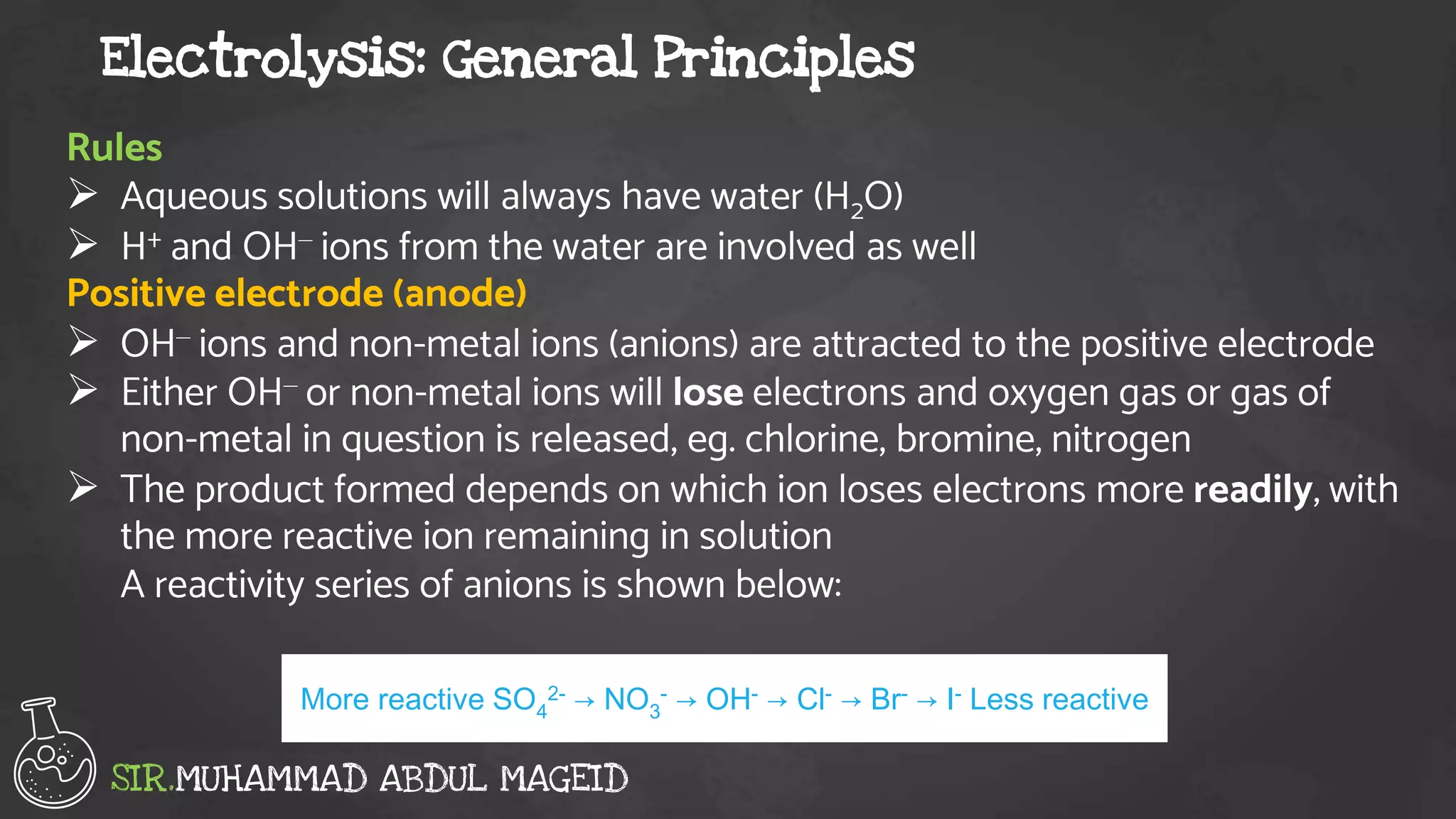5.2- electrochemistry ((ELECTROLYSIS)) | PPTX | Chemistry | Science