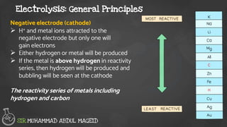 5.2- electrochemistry ((ELECTROLYSIS)) | PPTX | Chemistry | Science