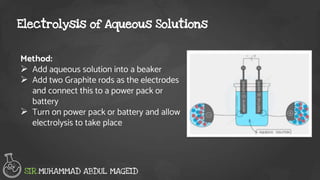 5.2- electrochemistry ((ELECTROLYSIS)) | PPTX | Chemistry | Science