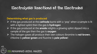 5.2- electrochemistry ((ELECTROLYSIS)) | PPTX | Chemistry | Science
