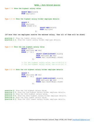 DBMS 6 | MySQL Practice List - Rank Related Queries | PDF | Databases ...