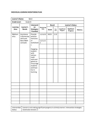 Individual-learning-monitoring-plan-template | PDF