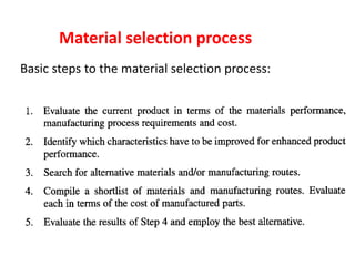 material evaluation and process selection | PPTX