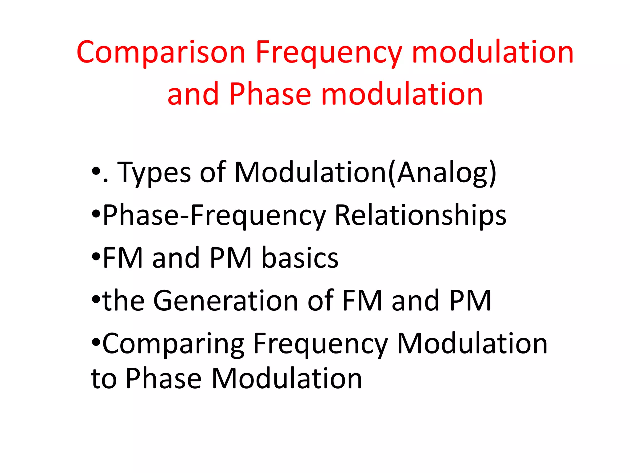 Comparison Frequency modulation and Phase modulation | PDF