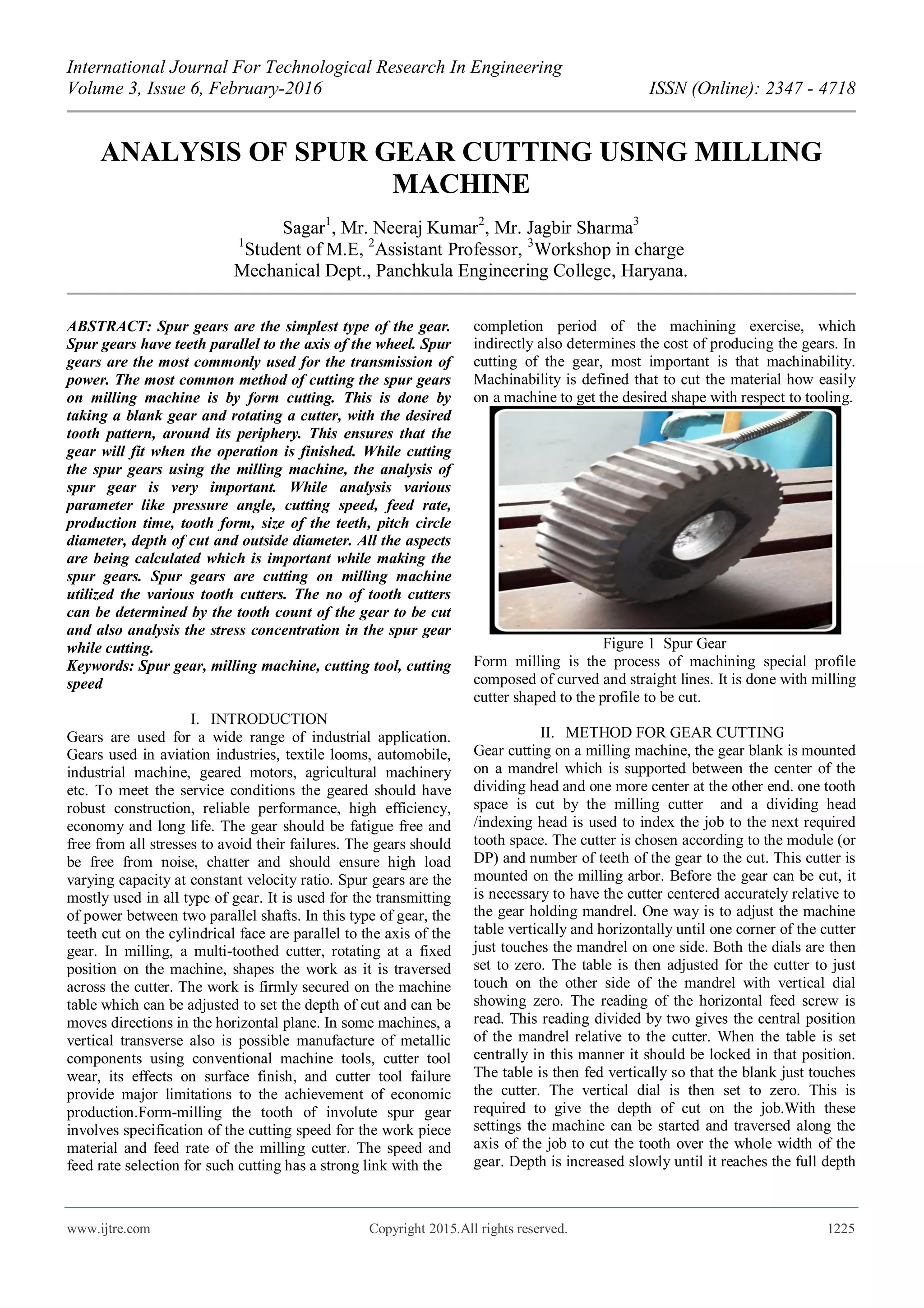 5. analysis of spur gear cutting using milling | PDF
