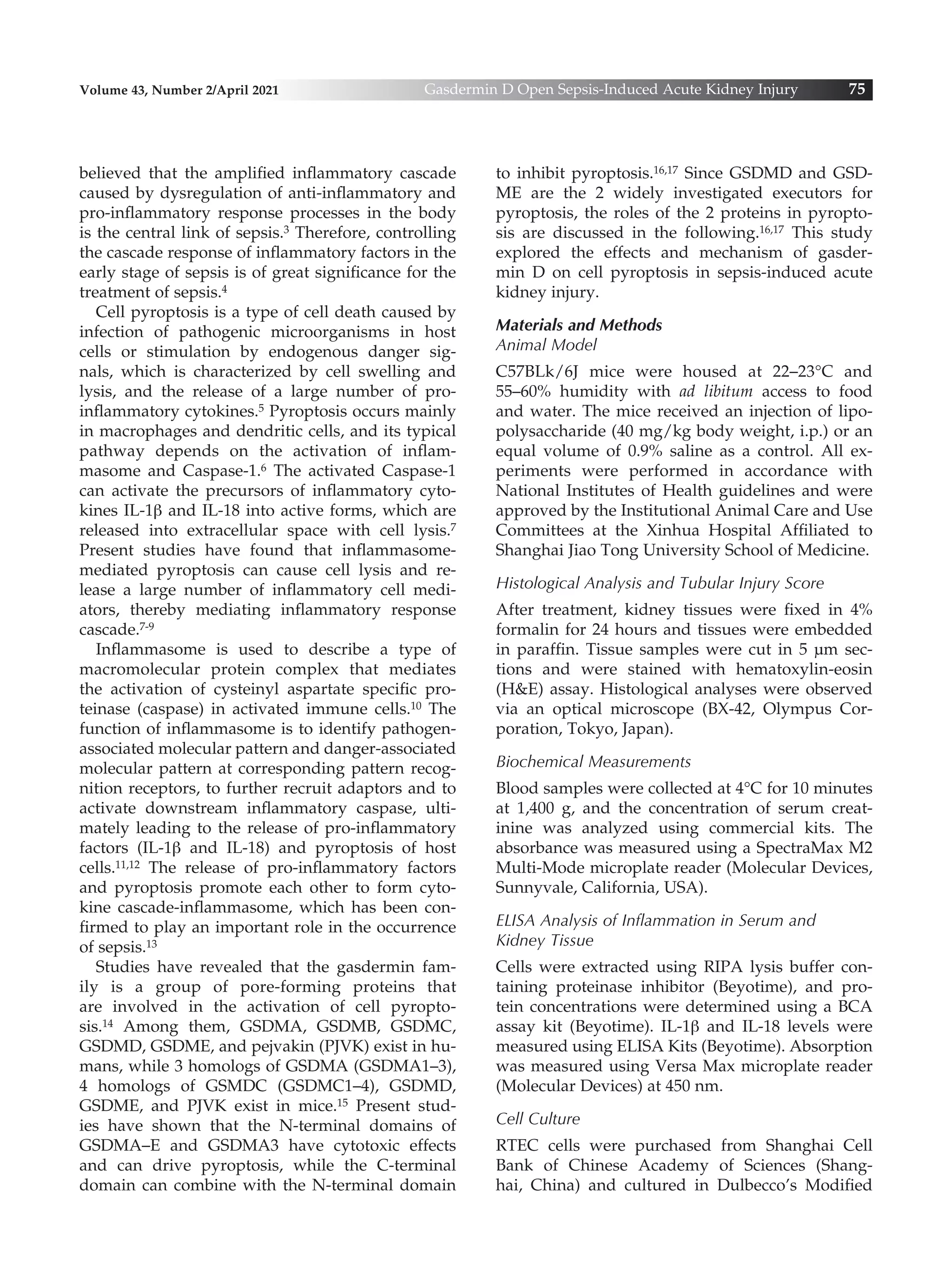 Gasdermin D Open Sepsis-Induced Acute Kidney Injury via Cell Pyroptosis ...