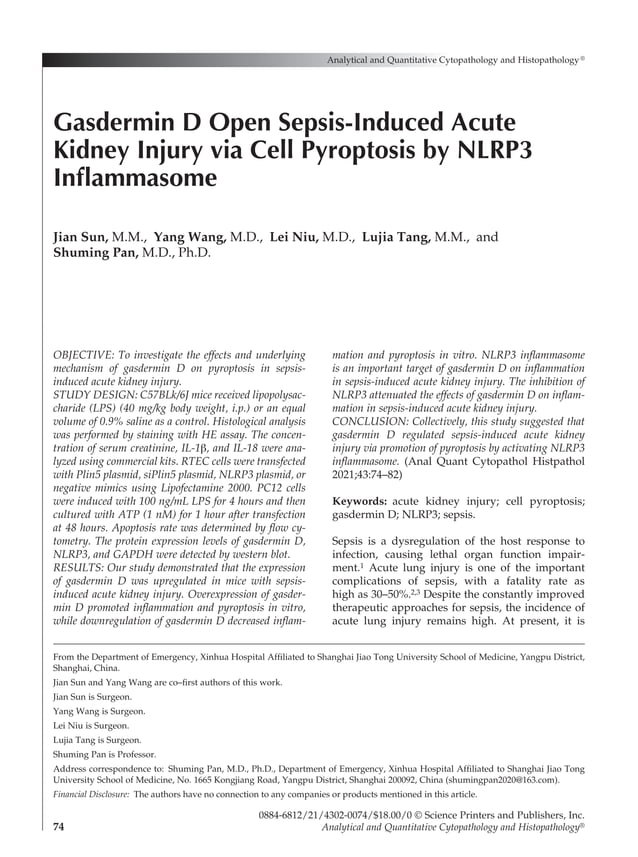 Gasdermin D Open Sepsis-Induced Acute Kidney Injury via Cell Pyroptosis ...