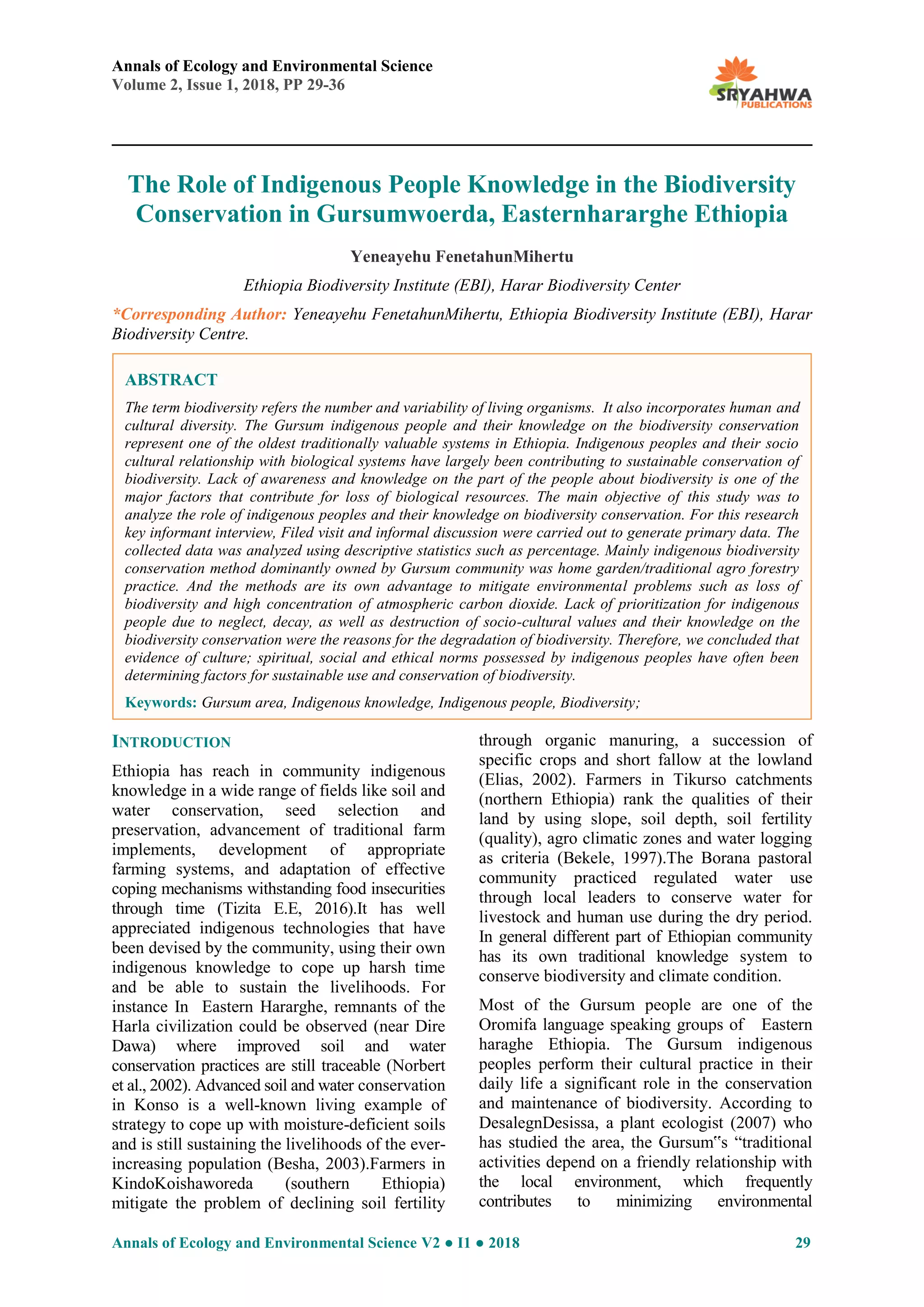 The Role of Indigenous People Knowledge in the Biodiversity ...