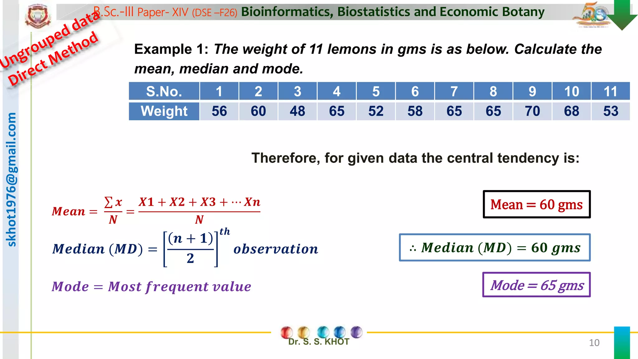 5. Biostatistics central tendency mean, median, mode for ungrouped data ...