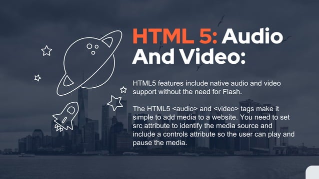 HTML 5: Audio And Video | PPTX | Web Design and HTML | Internet