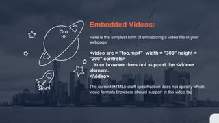 HTML 5: Audio And Video | PPTX | Web Design and HTML | Internet