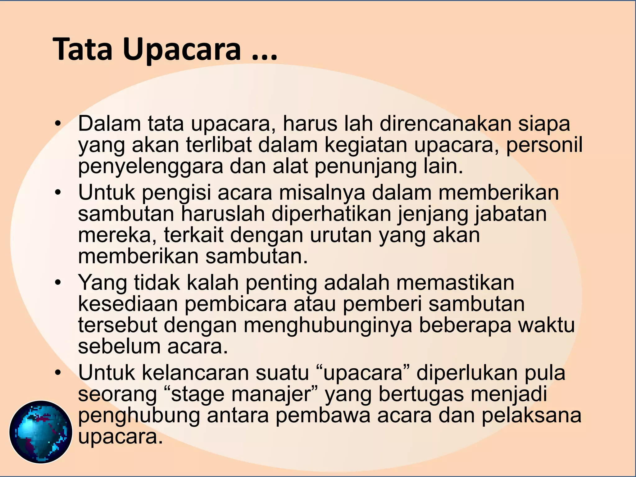 Protokoler dan Teknik Penyusunan Acara, Tempat, dll _Training Effective ...