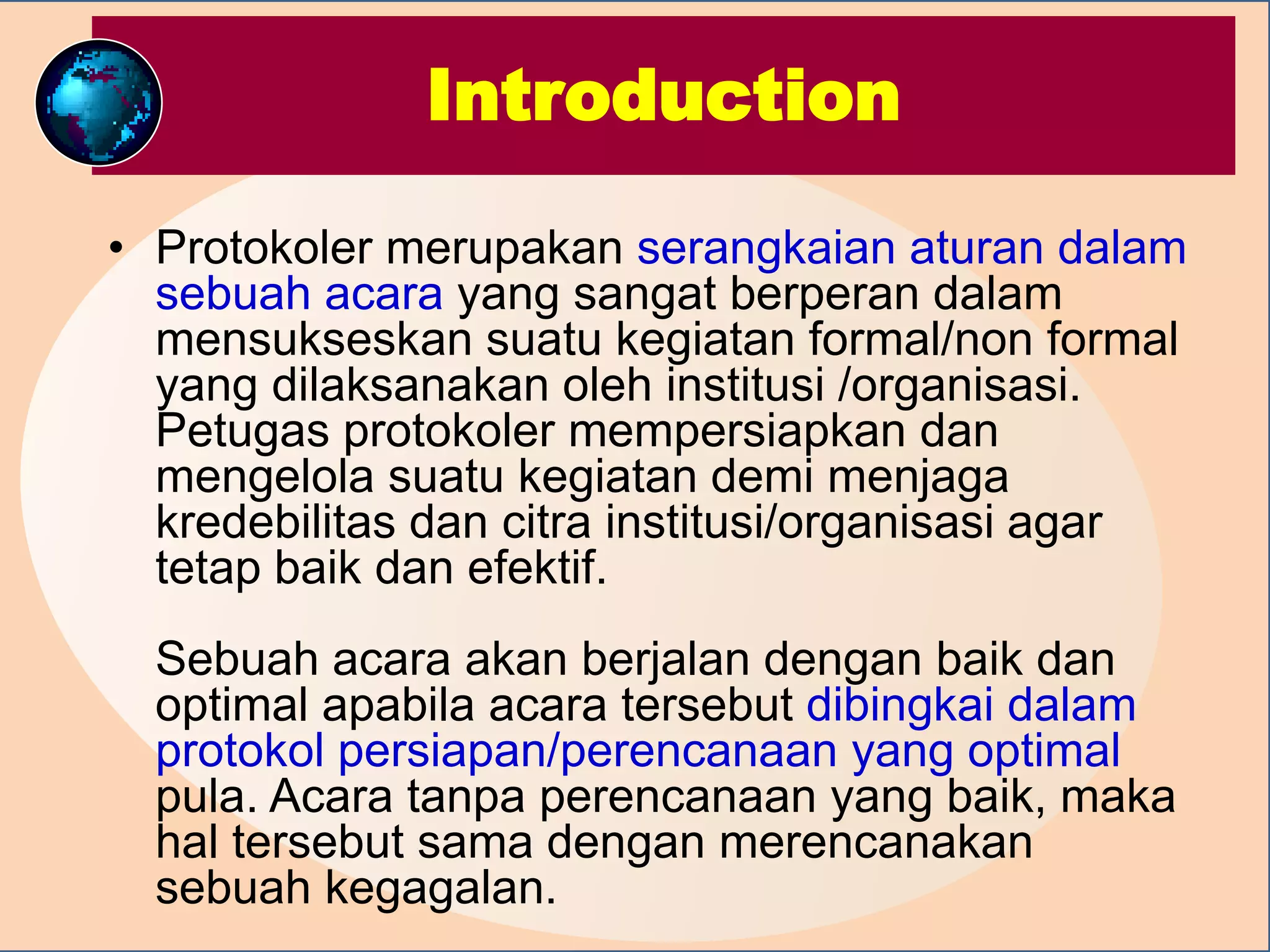 Protokoler dan Teknik Penyusunan Acara, Tempat, dll _Training Effective ...