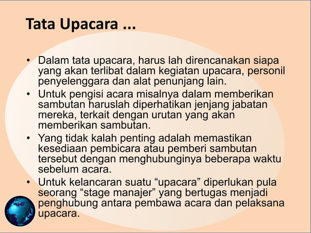 Protokoler dan Teknik Penyusunan Acara, Tempat, dll _Training Effective ...