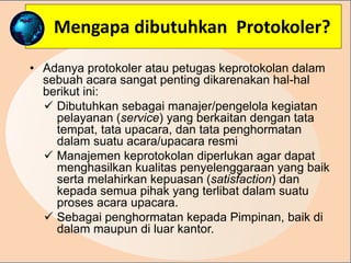 Protokoler dan Teknik Penyusunan Acara, Tempat, dll _Training Effective PR & PROTOKOLER | PPTX