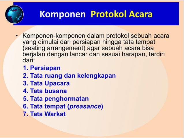Protokoler dan Teknik Penyusunan Acara, Tempat, dll _Training Effective ...