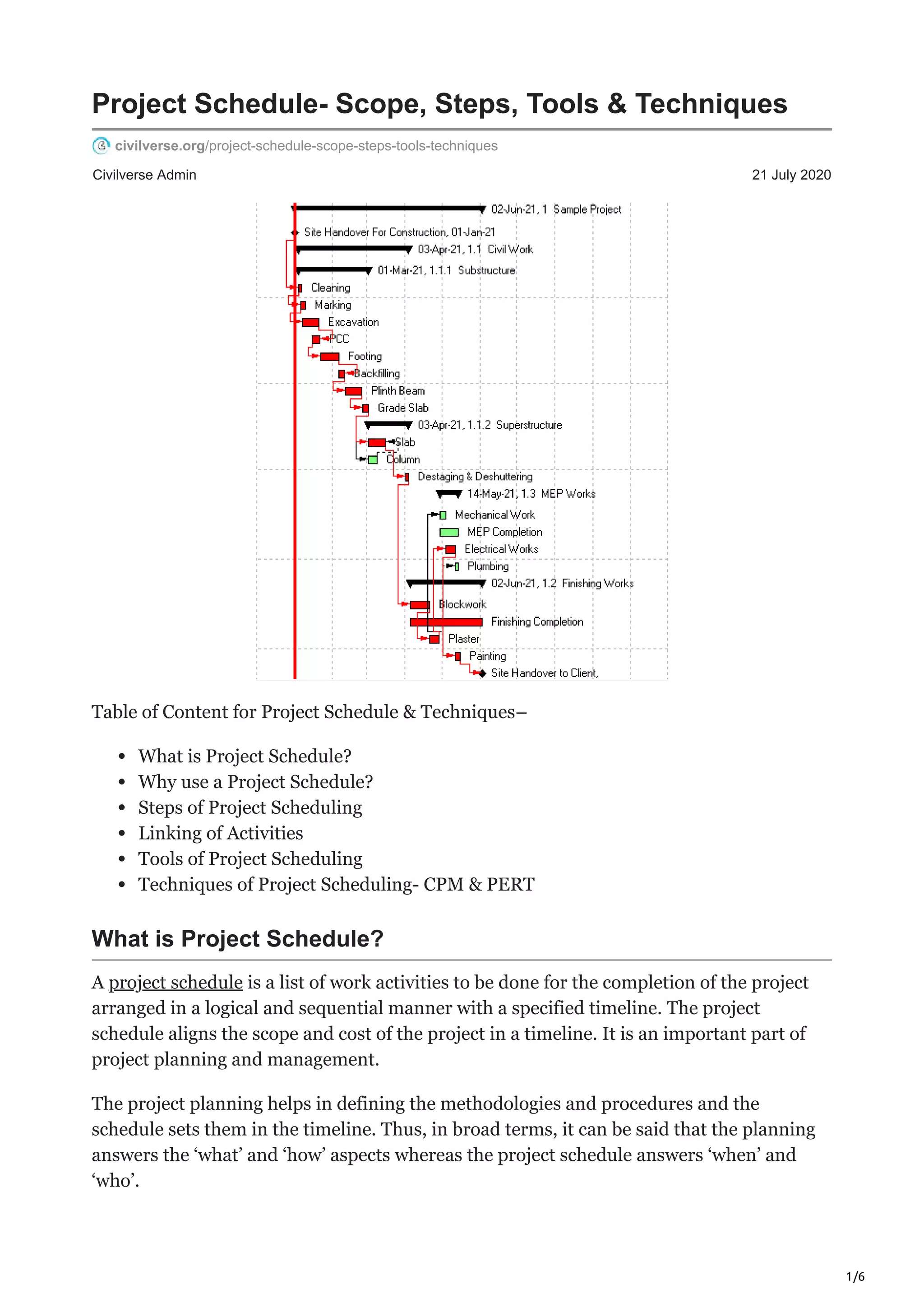 Project schedule- What, How, Tools & Techniques | PDF