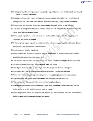 Morphology of Flowering Plants, Important Notes-ExamPraxis | PDF