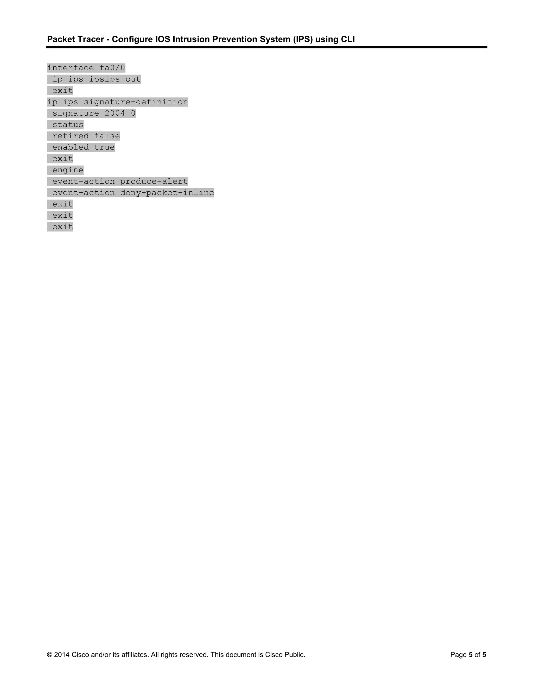 5.5.1.2 packet tracer configure ios intrusion prevention system (ips) using cli instructor | PDF