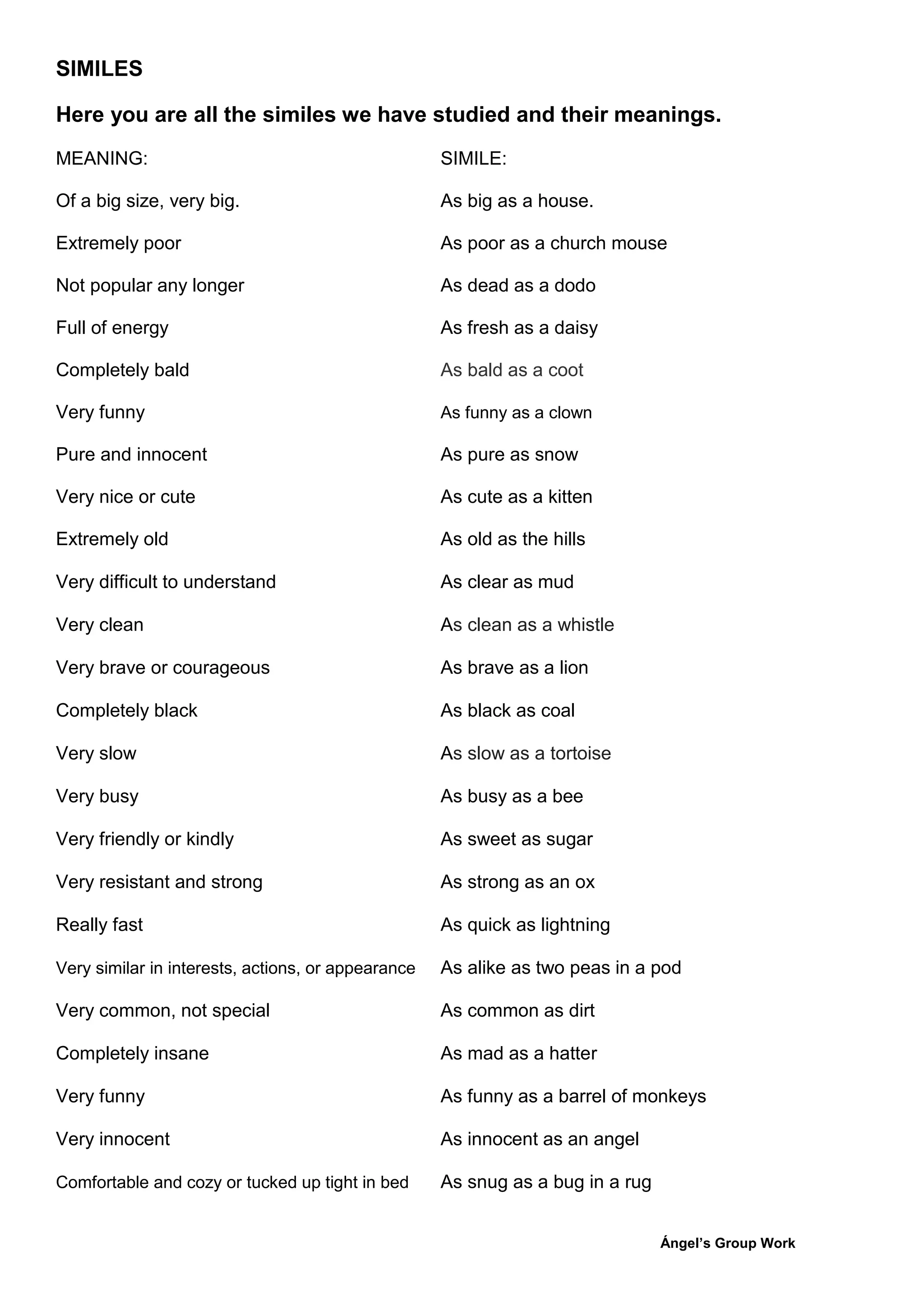 5. list of similes and their meanings BY MARÍA JOSÉ DÍAZ VIDARTE | PDF