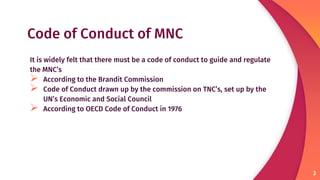 MULTINATIONAL CORPORATIONS #5 - Code of Conduct of MNC | PPTX