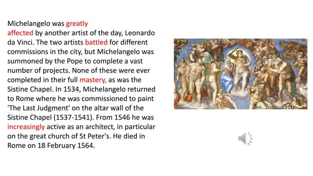 Michelangelo biography for Greek ESL students | PPT