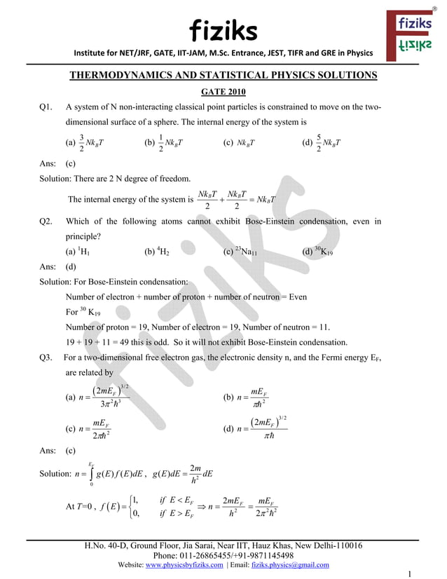 5.Thermodynamics and Statistical Physics_GATE.pdf | Physics | Science