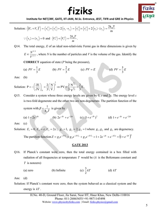 5.Thermodynamics and Statistical Physics_GATE.pdf | Physics | Science