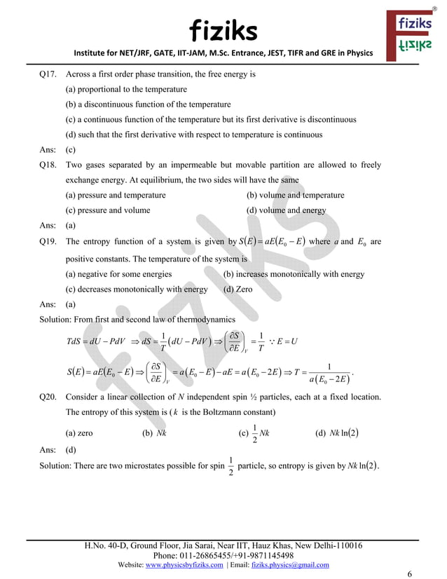 5.Thermodynamics and Statistical Physics_GATE.pdf | Physics | Science